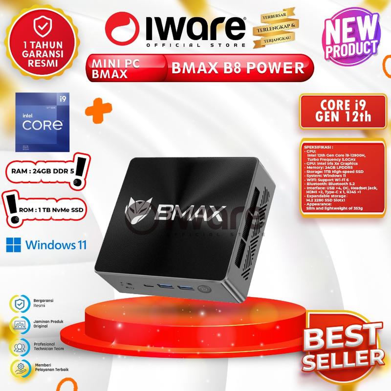 Mini Pc BMAX B9 POWER Core i9 Gen 12 24GB/1TB Windows 11 Hdmi Type-C ...