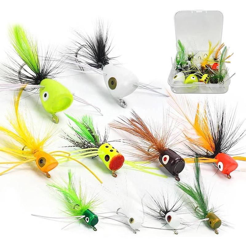 10 count Fly Fishing Popper Flies Assortment Kit, Topwater Fly Fishing ...