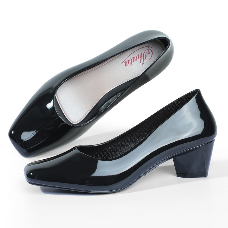New glossy semi-heel women's black shoes, work shoes, high-end ...