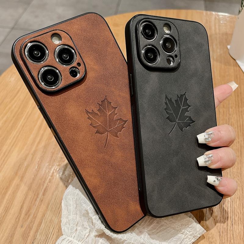 Sarung Telefon Kulit, Rekaan Daun Maple Mewah, Sesuai untuk iPhone ...