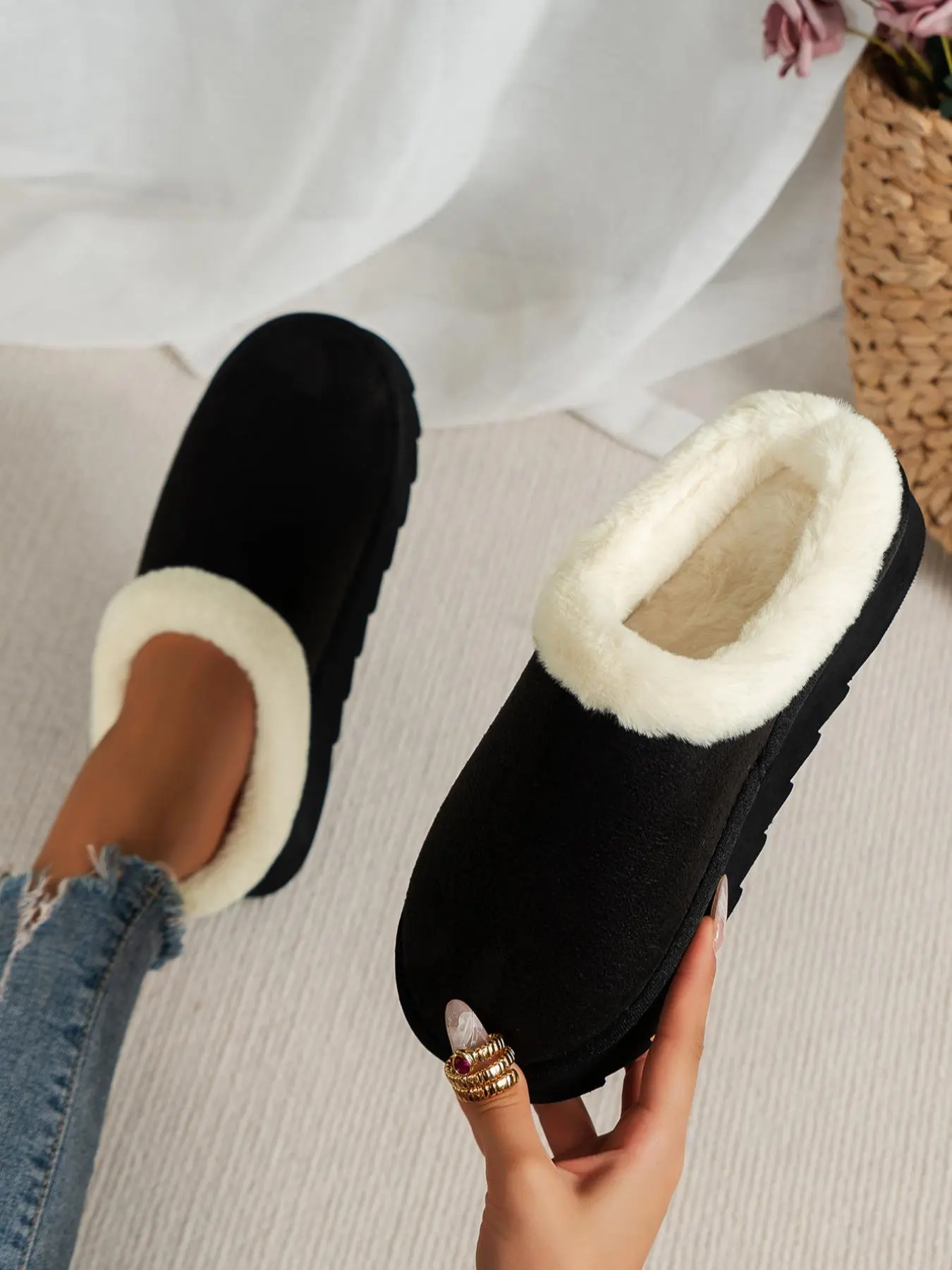 Women's 2023 New Trendy Minimalist Fluffy Platform House Slippers, Non ...