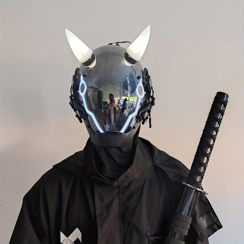 Cyberpunk Adult Mask, Cool Cow Horn LED Light Futuristic Science ...