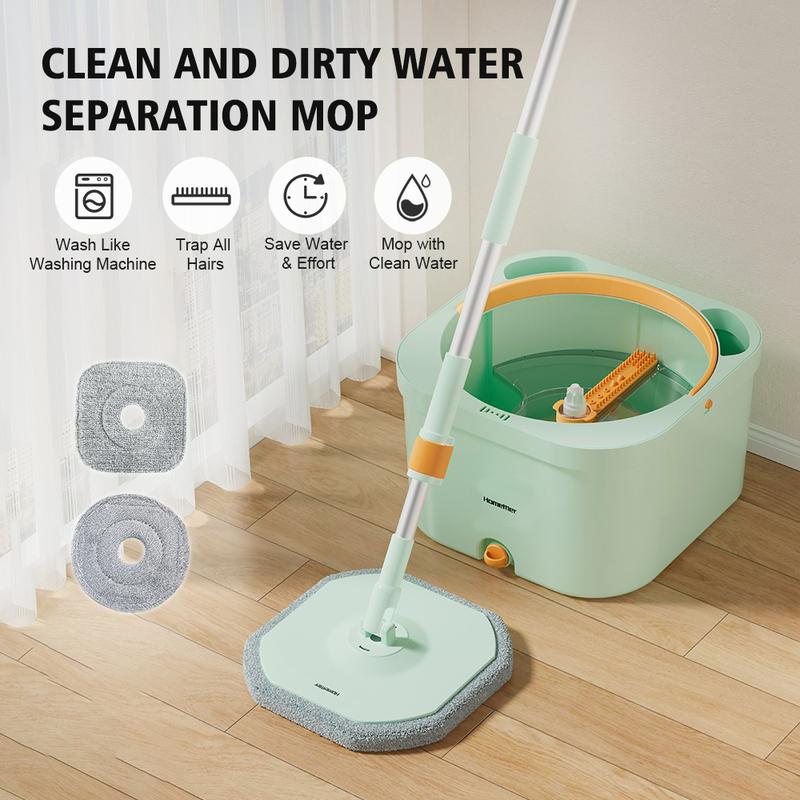 Homettler spin mops and bucket system, two compartments, self-separating clean and dirty water ...