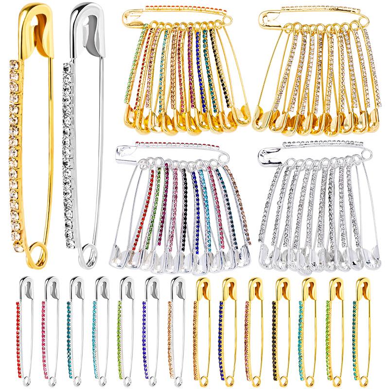 Qiao Gold/silver Rhinestone Shiny Pins Safety brooch Fixed scarf ...