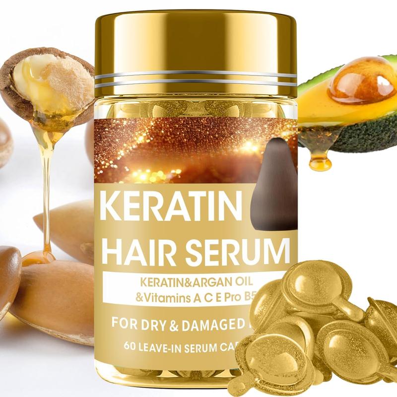 Keratin Hair Serum 60 Capsules - Argan Oil Treatment for Dry Damaged ...