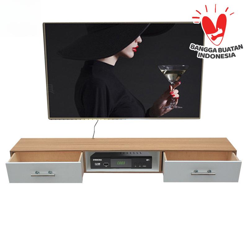 Rak TV Gantung Dinding 2 Laci Meja TV Tempel Dinding Estetik Minimalis ...