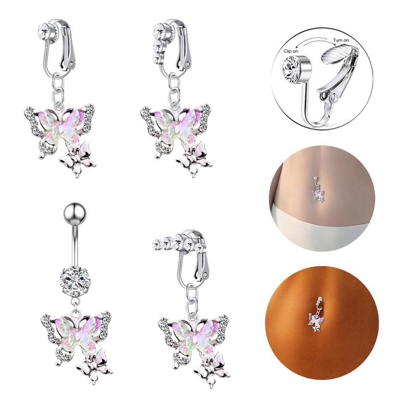 1 PC Double Butterfly Shaped Navel Clip Non Piercing Belly Decoration ...