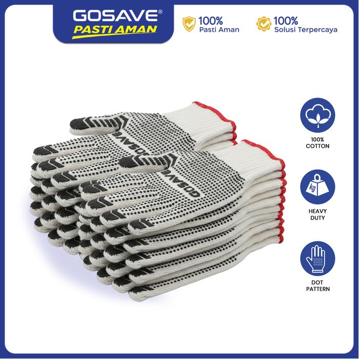 Promo GOSAVE Sarung Tangan Kerja Katun Tebal Bintik PVC Safety Gloves ...