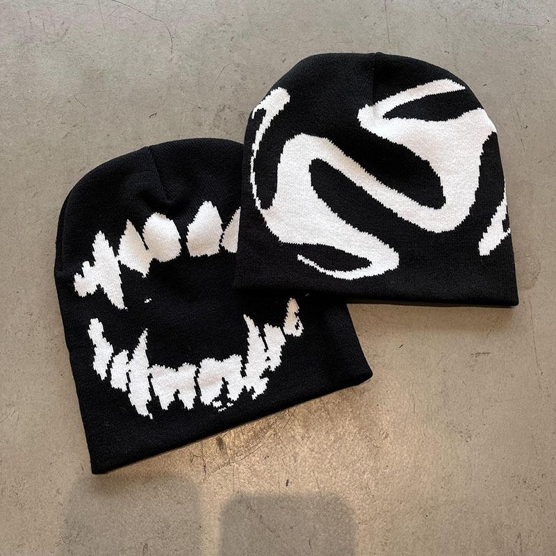 Topi Rajutan Akrilik Bulu, Gaya Y2K Vintaj, Beanie Wanita, Beanies ...
