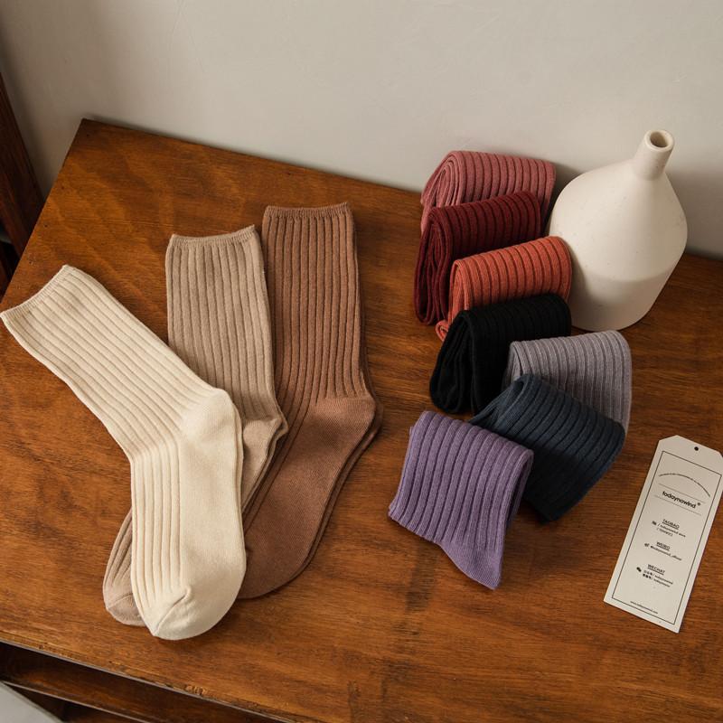 Retro Solid Color Double Needle Wide Striped Stockings - TikTok Shop ...