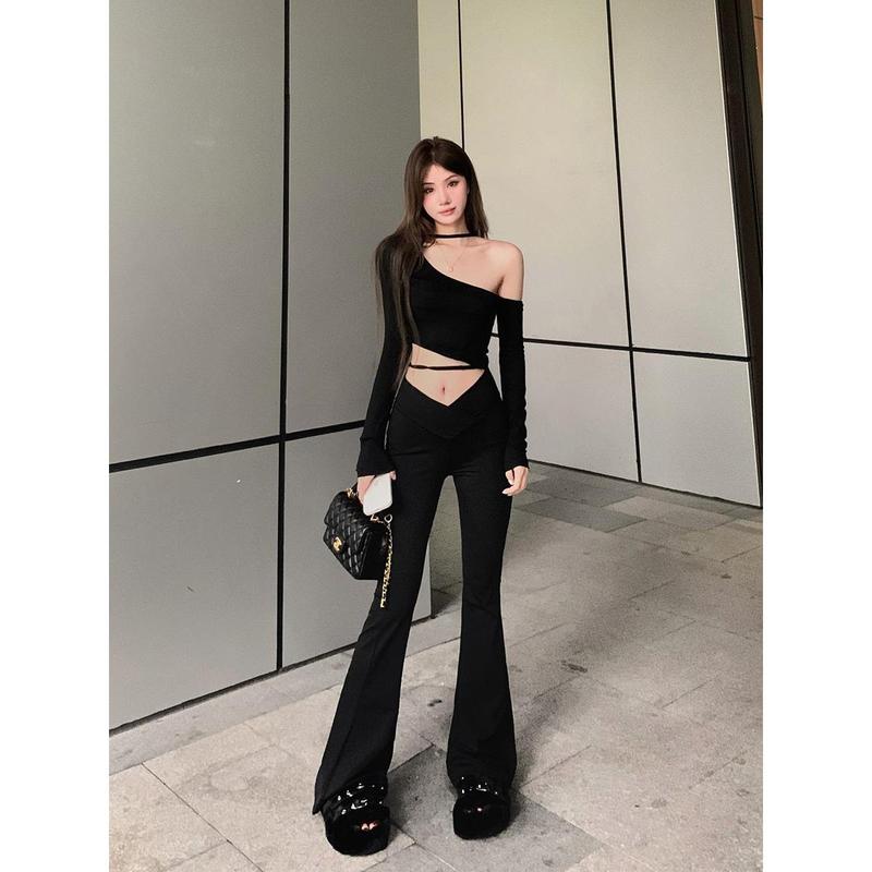 【flare pants】Seluar Jerung Hitam, Fesyen, Gadis Panas, Boleh Dipakai Di ...