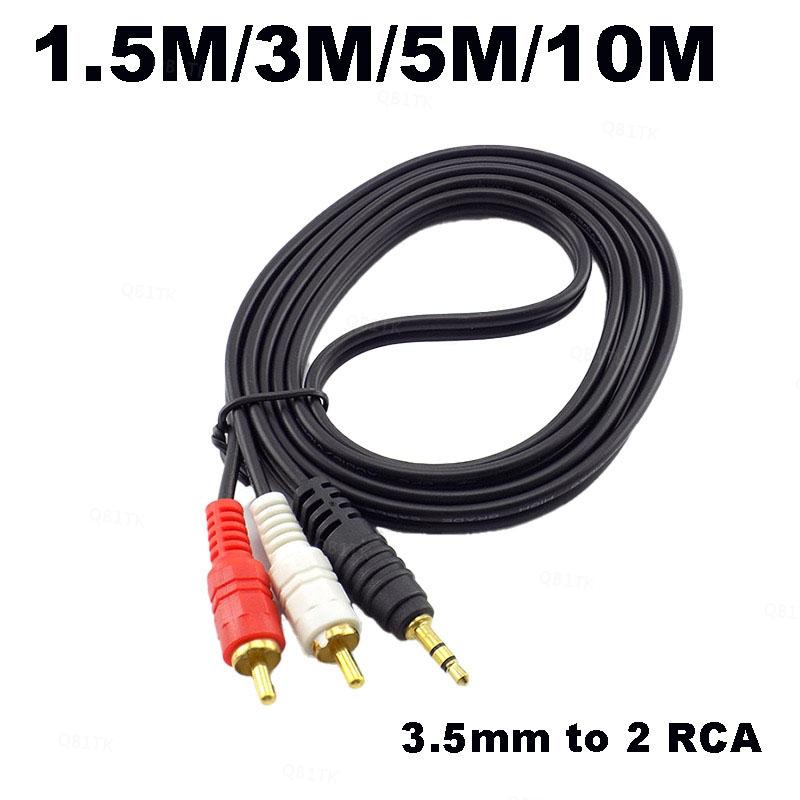 3.5 MM Male Jack to AV 2 RCA Male connector cable Computer Audio Line ...