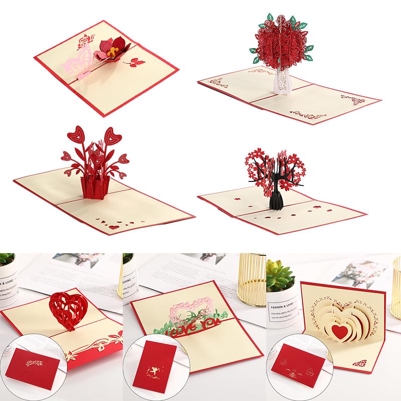 Stereoscopic Roses 3D Pop Up Love Greeting Card Envelope Valentines ...