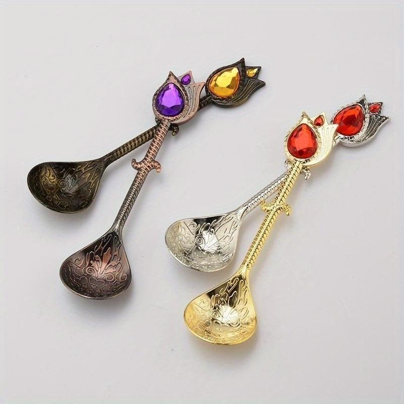 4PC Fashion Luxury Diamond Stainless Steel Crystal Spoons Cu - TikTok ...
