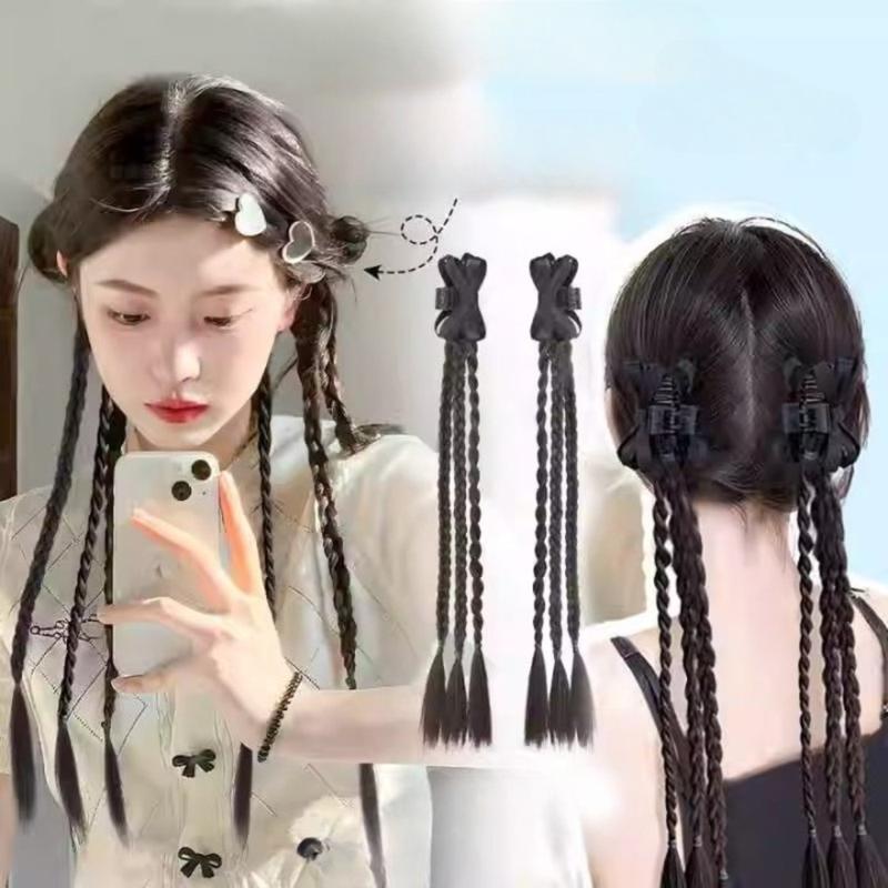Women Y2k wig Bowknot Double Ponytail Grabber Clip Wig Natural - TikTok ...
