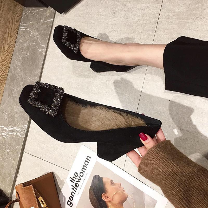French Style Square Toe High Heel Pumps Girl Chunky Heel Autumn ...