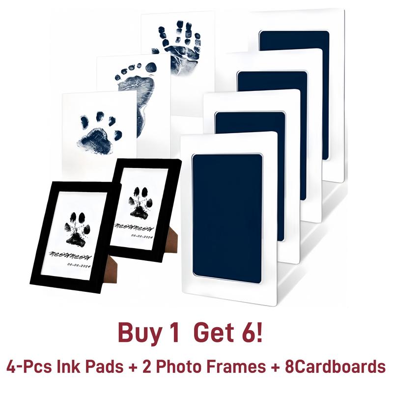 4-Pcs Paw Print Kit + 2 Photo Frames, Mess-Free Paw Print Ink Pad for ...
