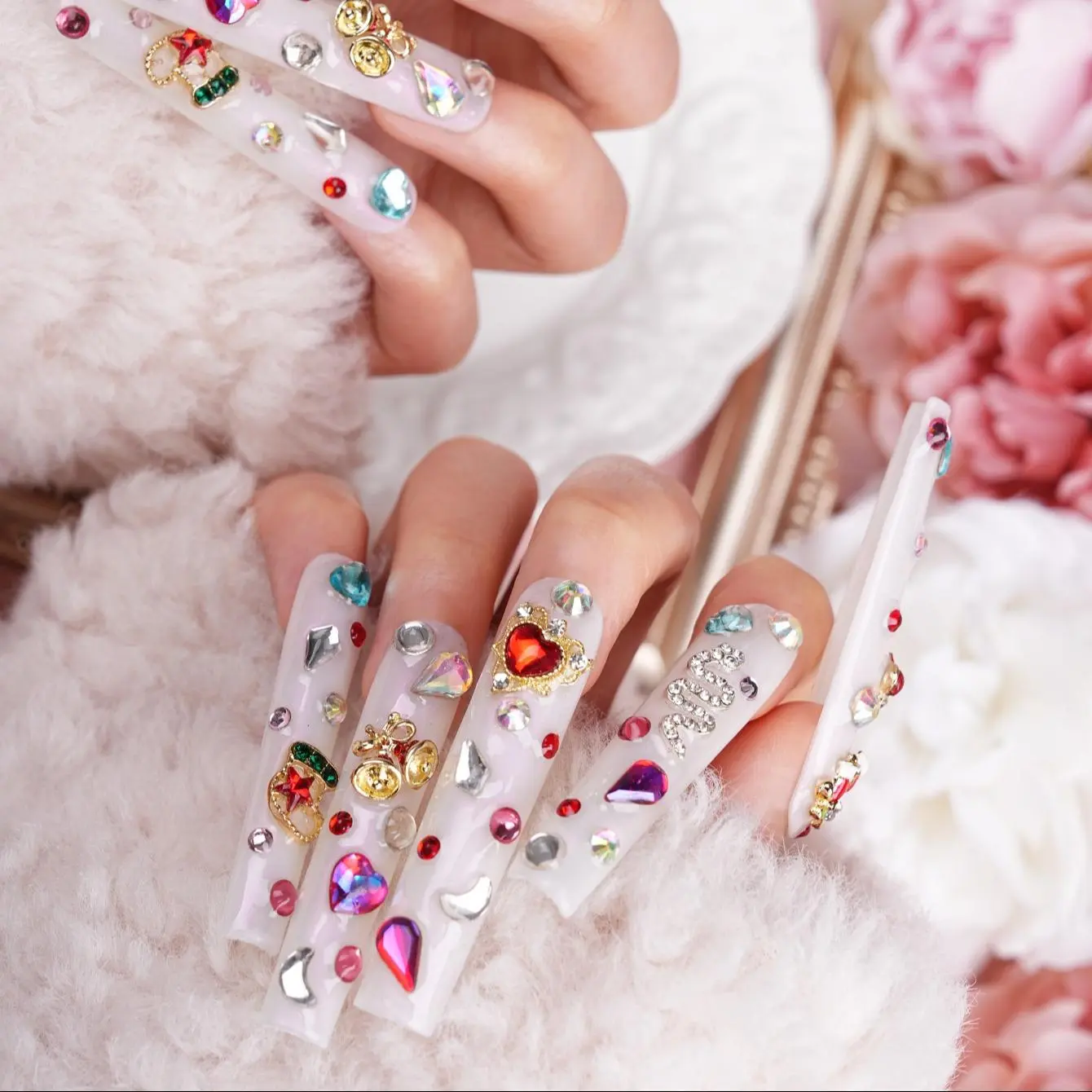 Colored Artificial Broken Diamonds Decor Fake Nail & 1 Sheet Tape & 1 ...