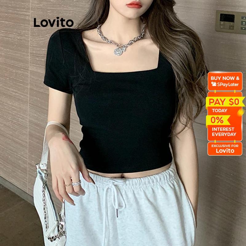 Lovito - Kemeja-T leher persegi wanita, kasual, asas, polos, - TikTok ...