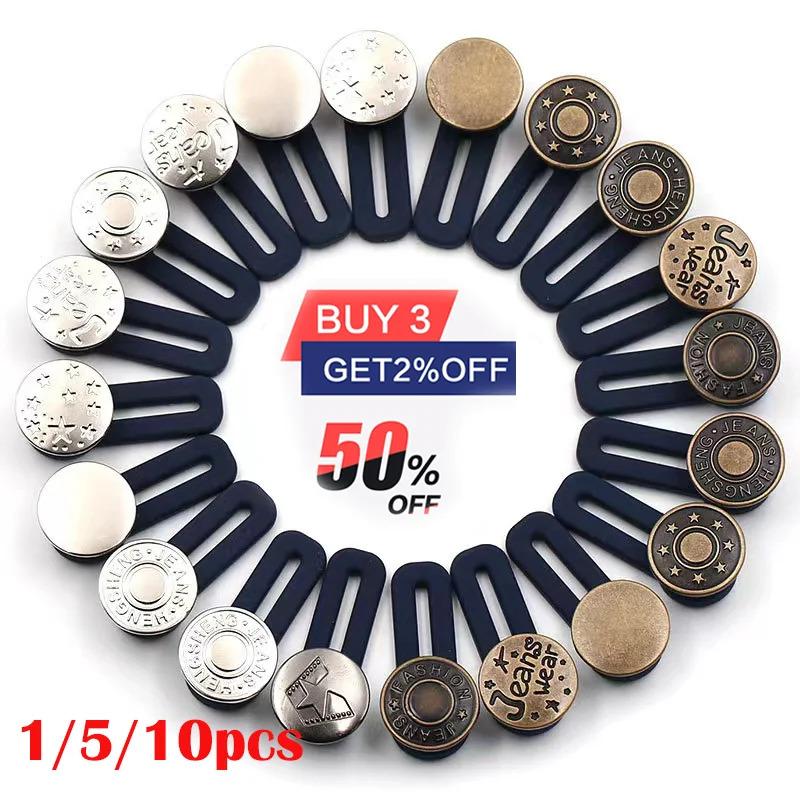 Unisex Retractable Buckles Metal Buttons Jeans Waist Extender ...