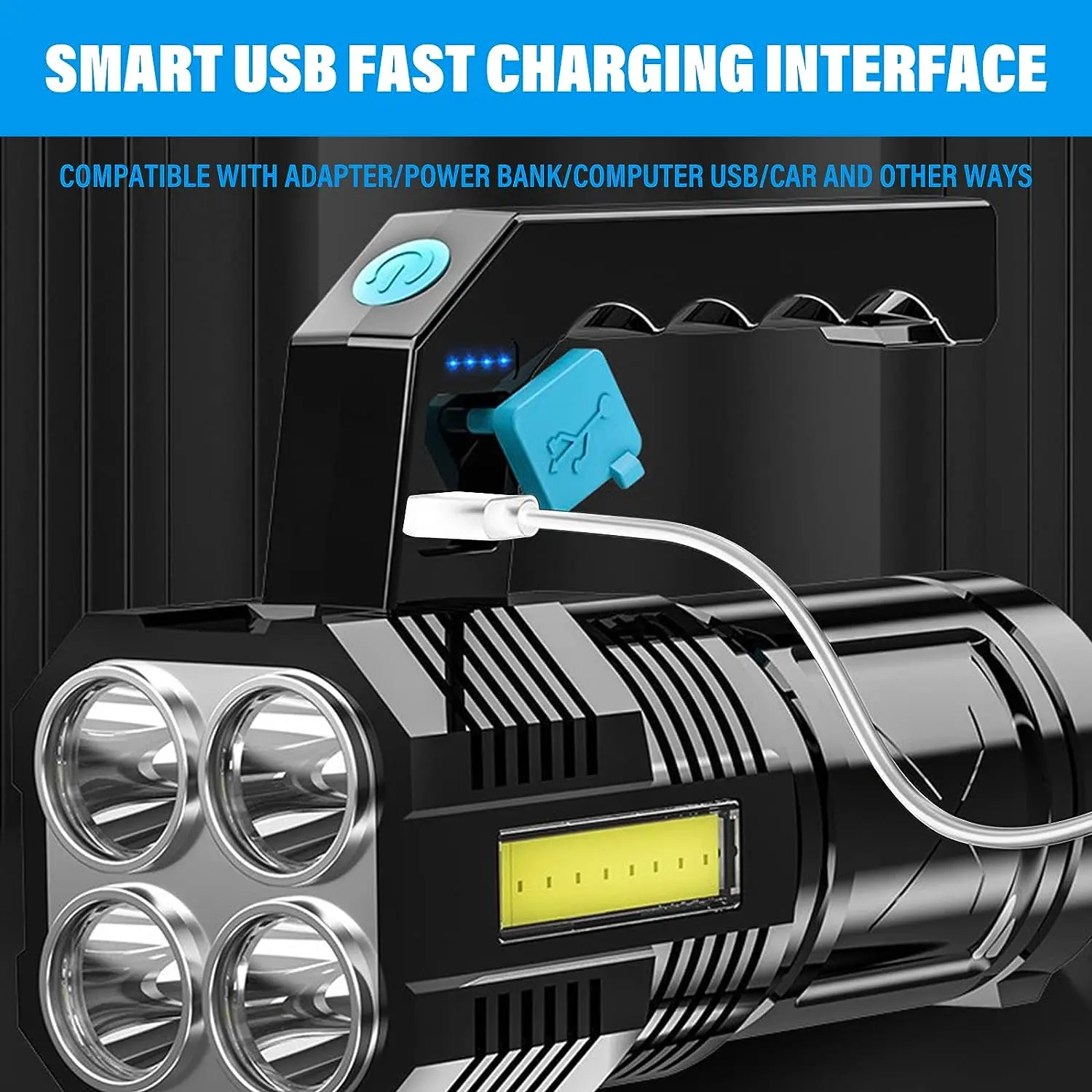 1 Piece 4 In 1 Portable Strong Torch With Handle, LED Flashlight Super ...