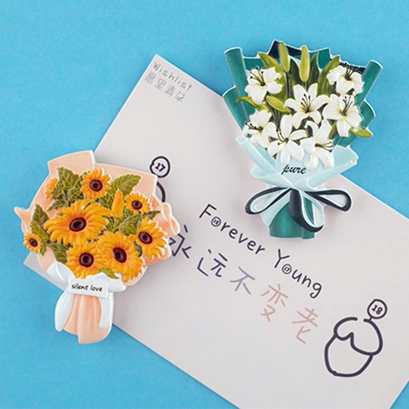 Sejambak Bunga Tiruan, Resin 3D, Magnet Peti Sejuk Kreatif, Mawar ...