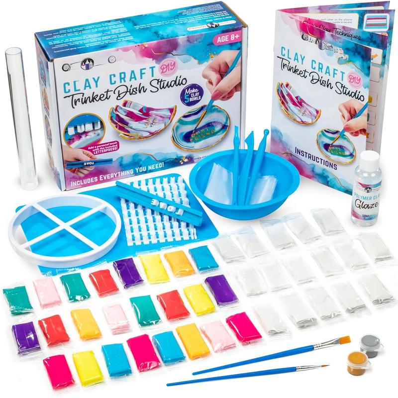 Clay Craft DIY Trinket Dish Studio, Clay Craft Kit with 40 Modelling ...