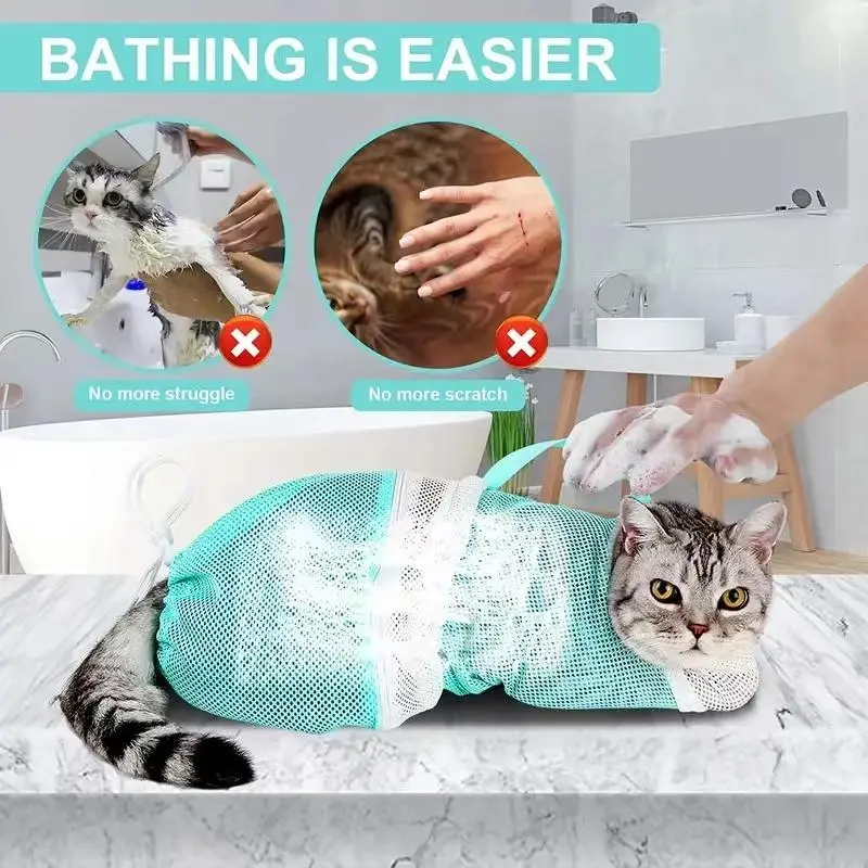 Cat Bath Mesh Bag, 1 Piece Portable Mesh Shower Bag, Adjustable ...