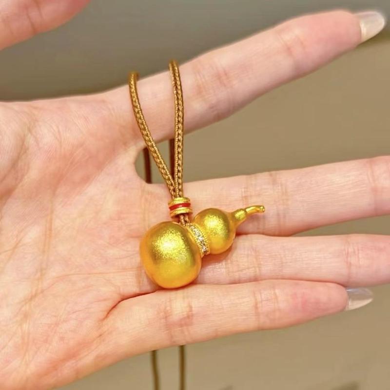 Unisex Long Gourd Pendant Necklace - Gold Plated Brass Alloy Calabash ...