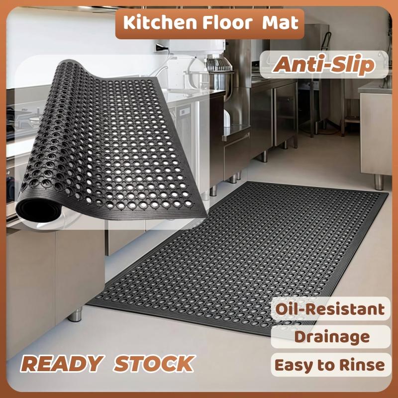 Rubber Floor Mat Black Large Non-Slip Anti Grease Mat Water Drain ...