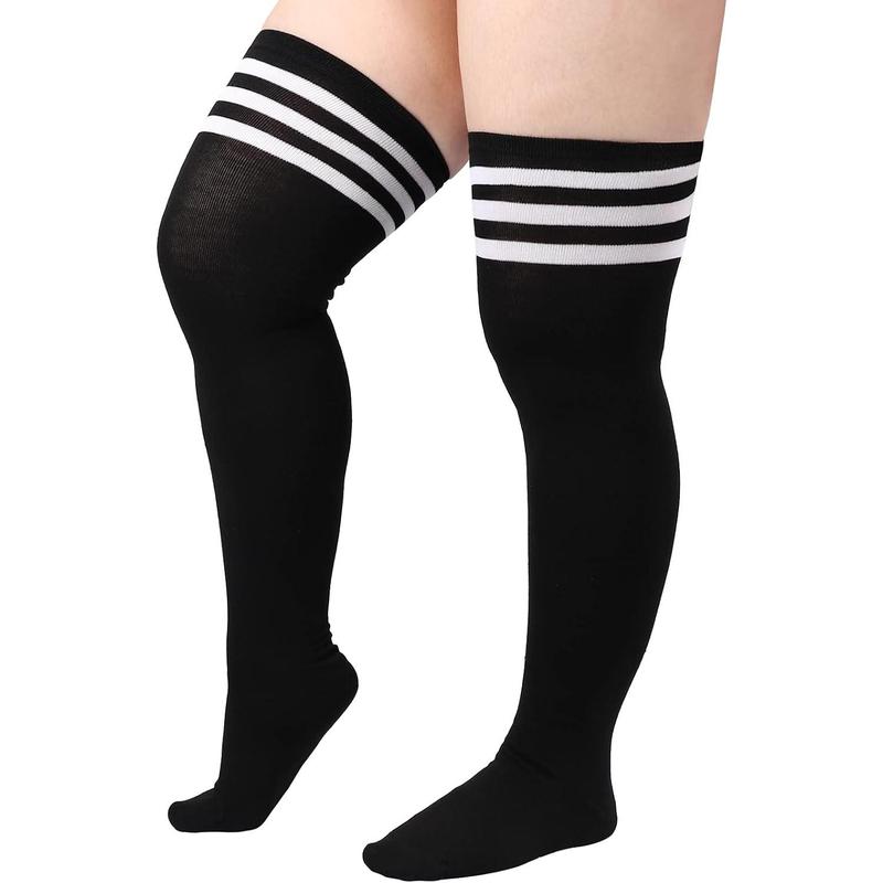 Plus Size Thigh High Socks Striped Over Knee Long Boot Stockings Knee ...