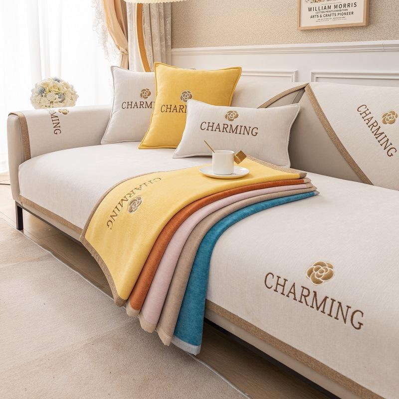 2025 New Camellia Style Sofa Cushion Chenille All-Season Non-Slip ...