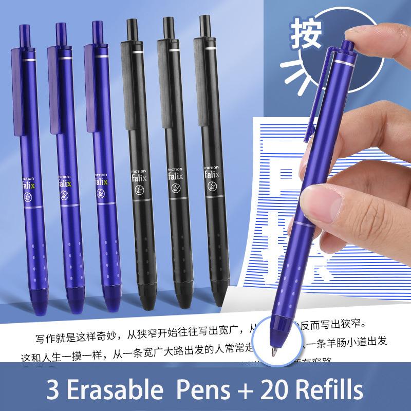 3 Erasable Pens + 20 Refills School Writting Stationery Set Replaceable ...