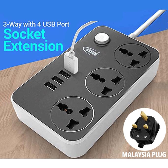 Soket Elektrik Sambungan Jalur Kuasa (Pilih 3 Soket + 4 USB atau ...
