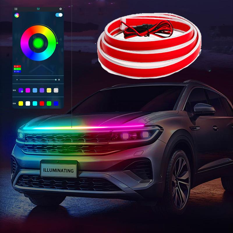 70 Inch Car LED Hood Light Strip, 12V Waterproof Flexible Daytime ...