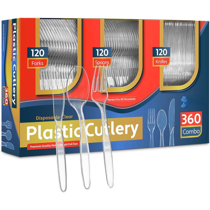 360 Count Plastic Silverware Set, 120 Clear Forks, 120 Spoons, - TikTok ...