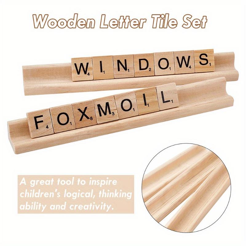 1Set 105pcs Wood Letter Tiles with Holder for DIY Wood Gift Decoration ...