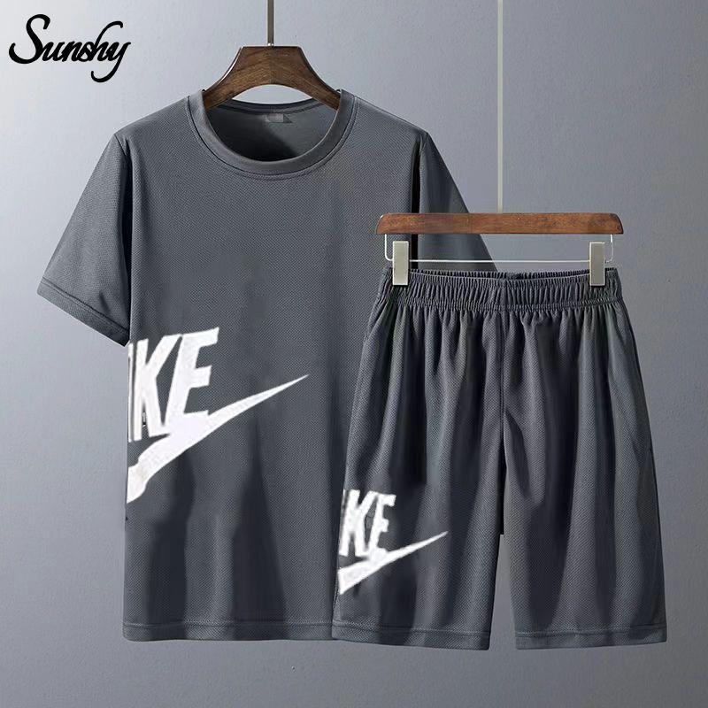 SUNSHY Grey Sport T-Shirt And Short Suit for Men Korean Fashion ...