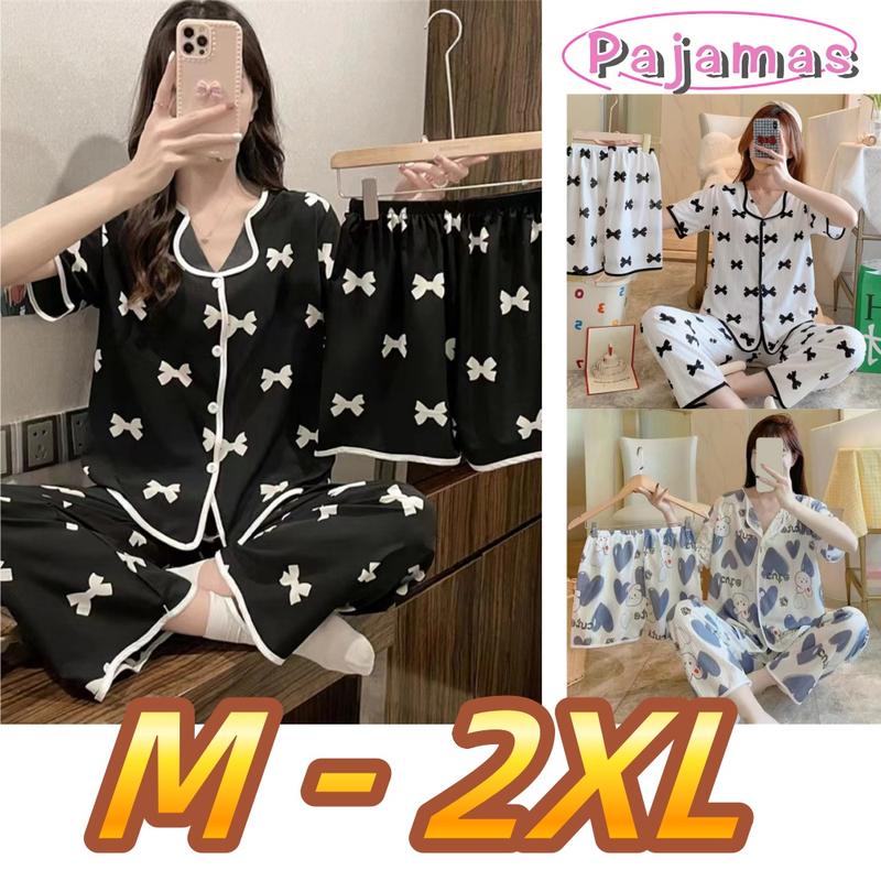 Women's 1 Set 3pcs Bowknot Patterned Pajamas Skin Friendly Fashionable ...
