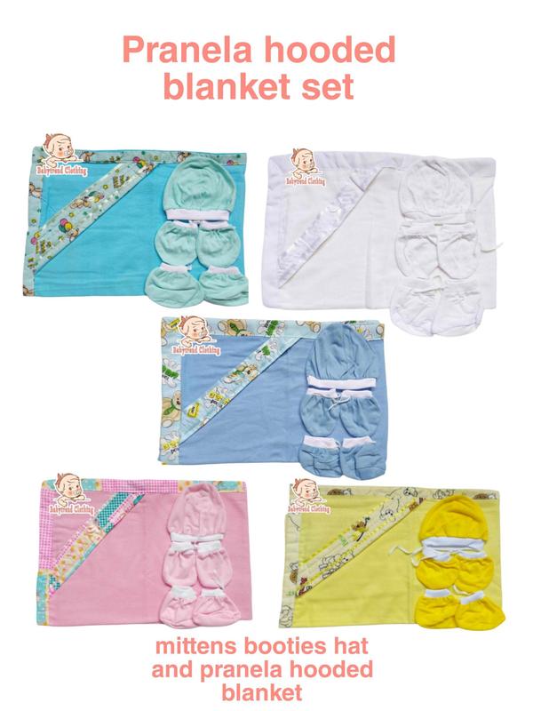 6in1 Hooded Blanket / Pranela&Bonnet Set (Bonnet, Booties,Mittens ...