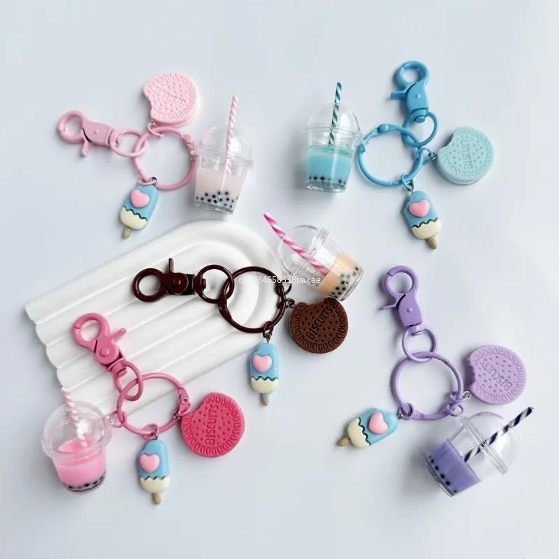 New Cute Keychains Ice-cream Bubble Tea Biscuit Pink Key Rings - TikTok ...