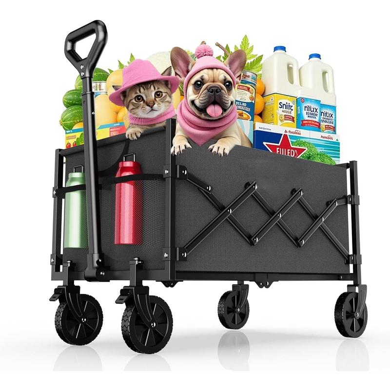 Collapsible Wagon with Wheels, 380LBS Heavy Duty Folding Utility Cart ...