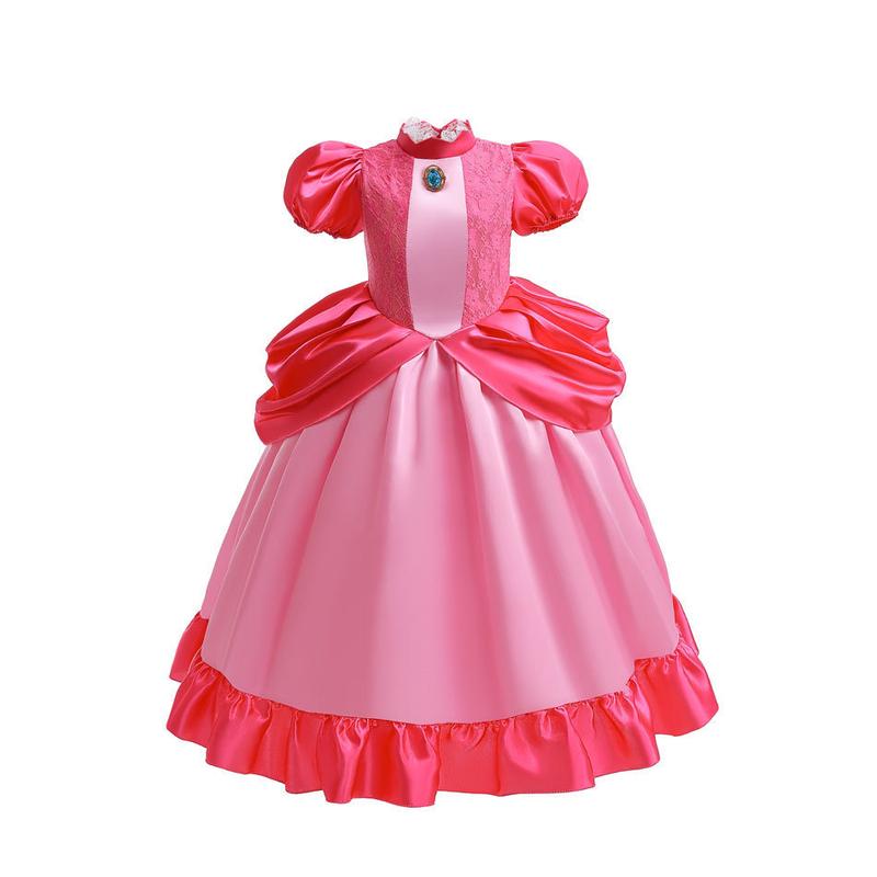 Super Mario Cos Costume Princess Biqi Halloween Children's Pink ...