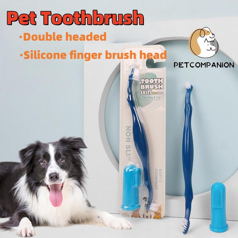 Pet Toothbrush Set Double Headed Silicone Finger Brush Head Dog ...