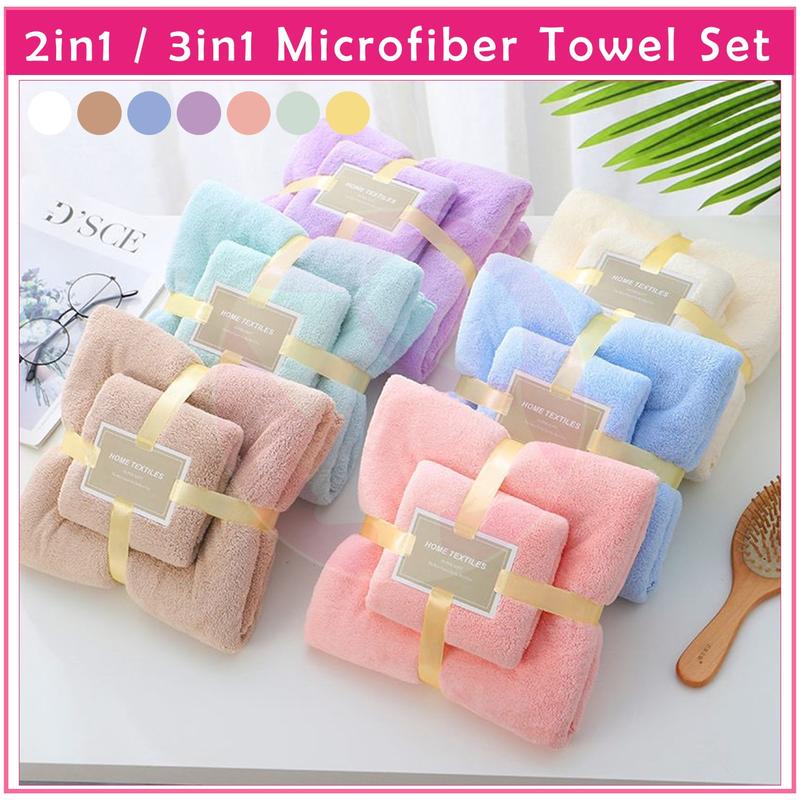 2In1 Towel Set With Microfiber Thick Cotton High Absorbent Soft ...