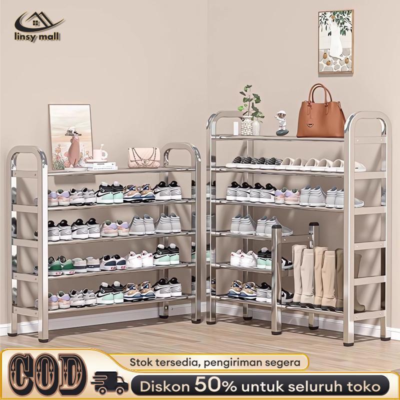 (COD) PROMO Rak Sepatu Stainless 6 Susun Rak Sepatu Kokoh Tempat Sepatu ...