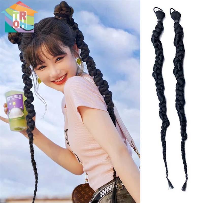 2024 Fashionable Women's Wigs 2Pcs Hip Hop Black Braided Twisted ...