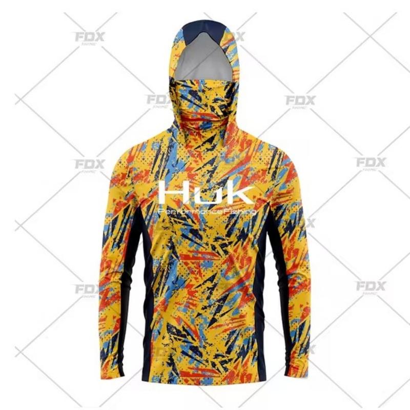 Hoodie Memancing, HUK, dengan Topeng Muka, Perlindungan UV, Pakaian ...