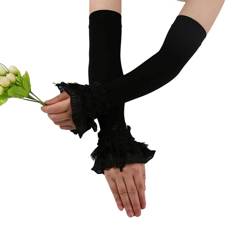 1pair Summer Spring Anti-UV Long Arm Sleeves With Ruffles White ...