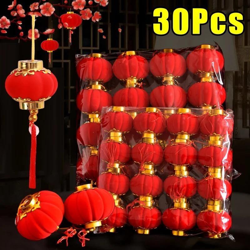 30Pcs Chinese Style Spring Festivals Flocked Red Lanterns Ornaments ...